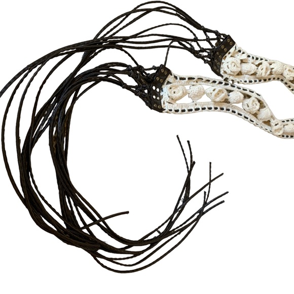 unmarked | Accessories | Crocheted White Brown Faux Leather Bohemian ...